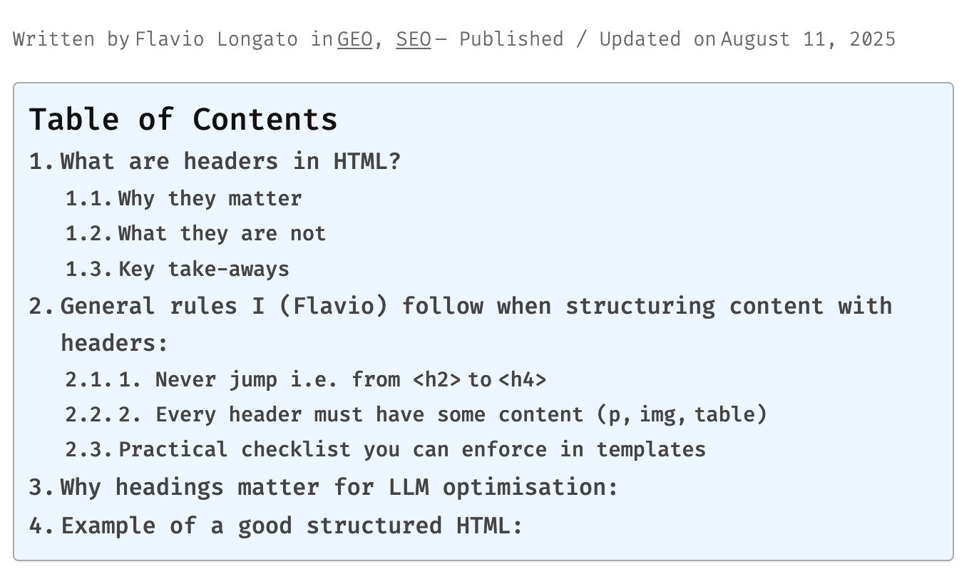 HTML Headers for SEO and LLM Optimization: Guide | Flavio Longato